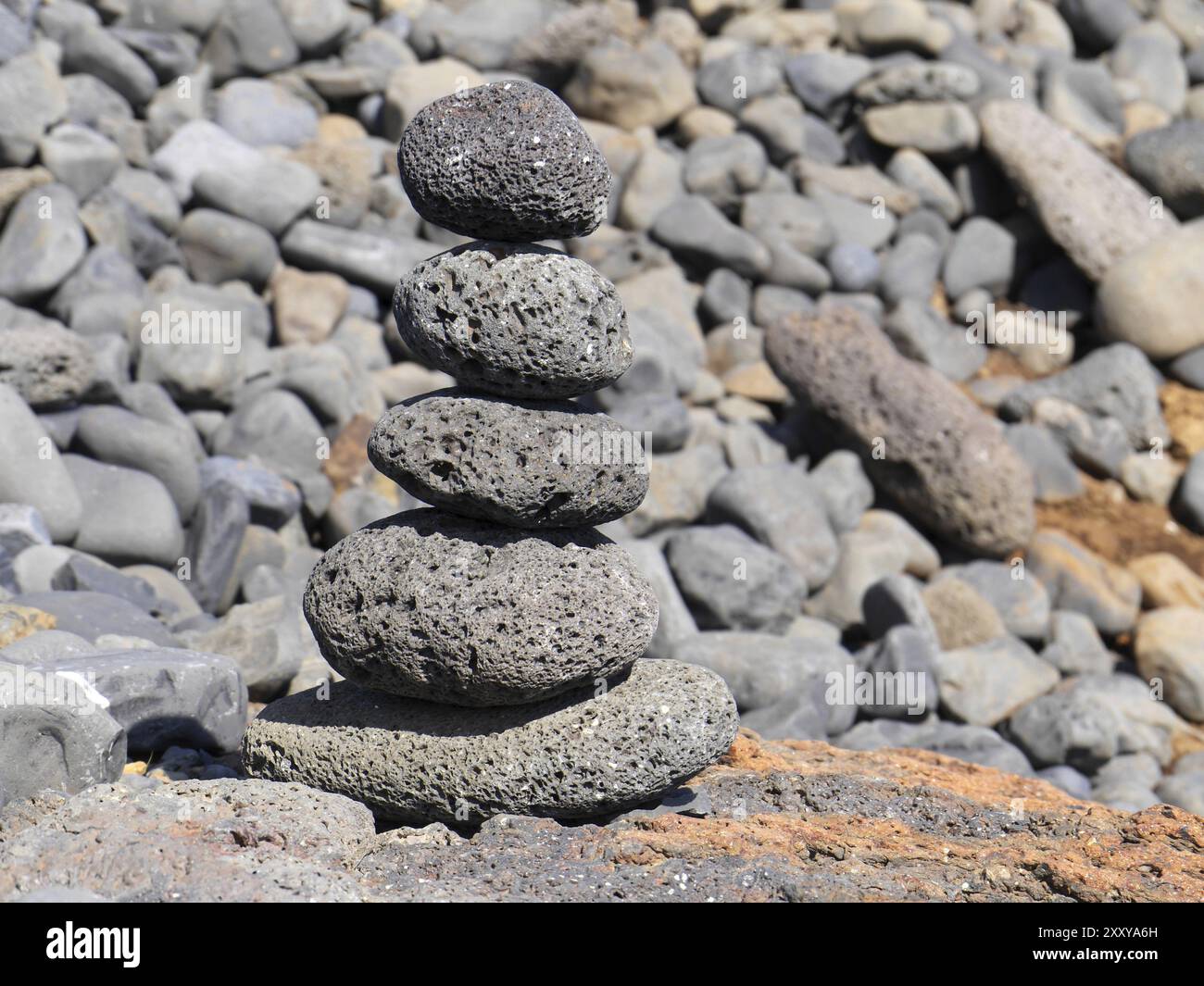 Stone towers made from lava stones Stock Photo - Alamy