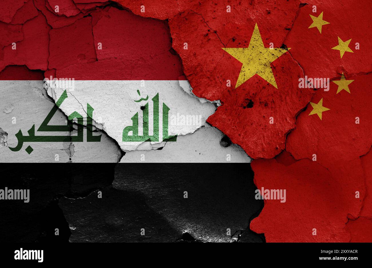 Flags of Iraq and China painted on cracked wall Stock Photo - Alamy