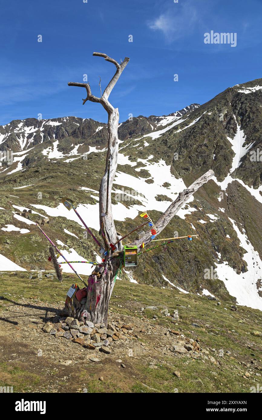 Tree of longing on the Timmelsjoch between Austria and Italy Stock ...