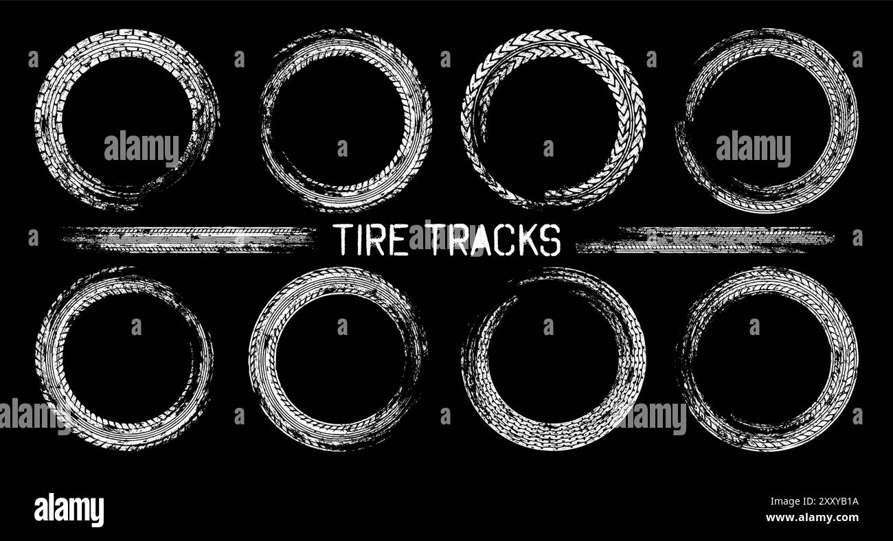 Grunge circle tire tracks, wheel braking marks. Truck, car or ...