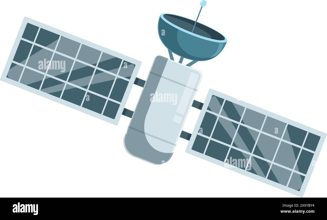 Cartoon style space satellite orbiting earth transmitting signals Stock ...