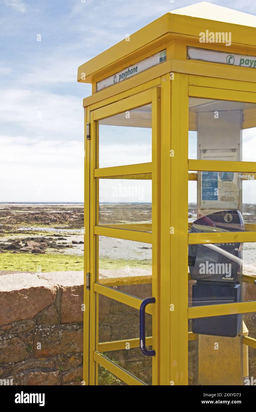 Yellow telephone box on the Channel Island of Jersey (UK Stock Photo ...
