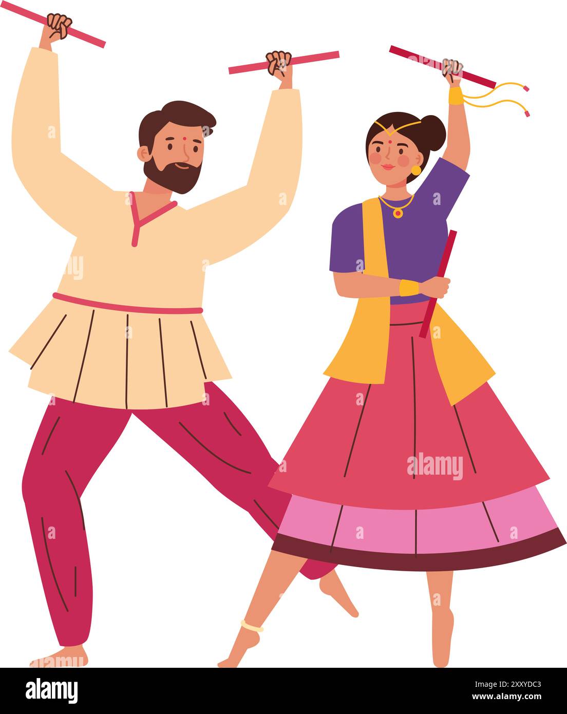 hindu dancers couple with sticks Stock Vector Image & Art - Alamy
