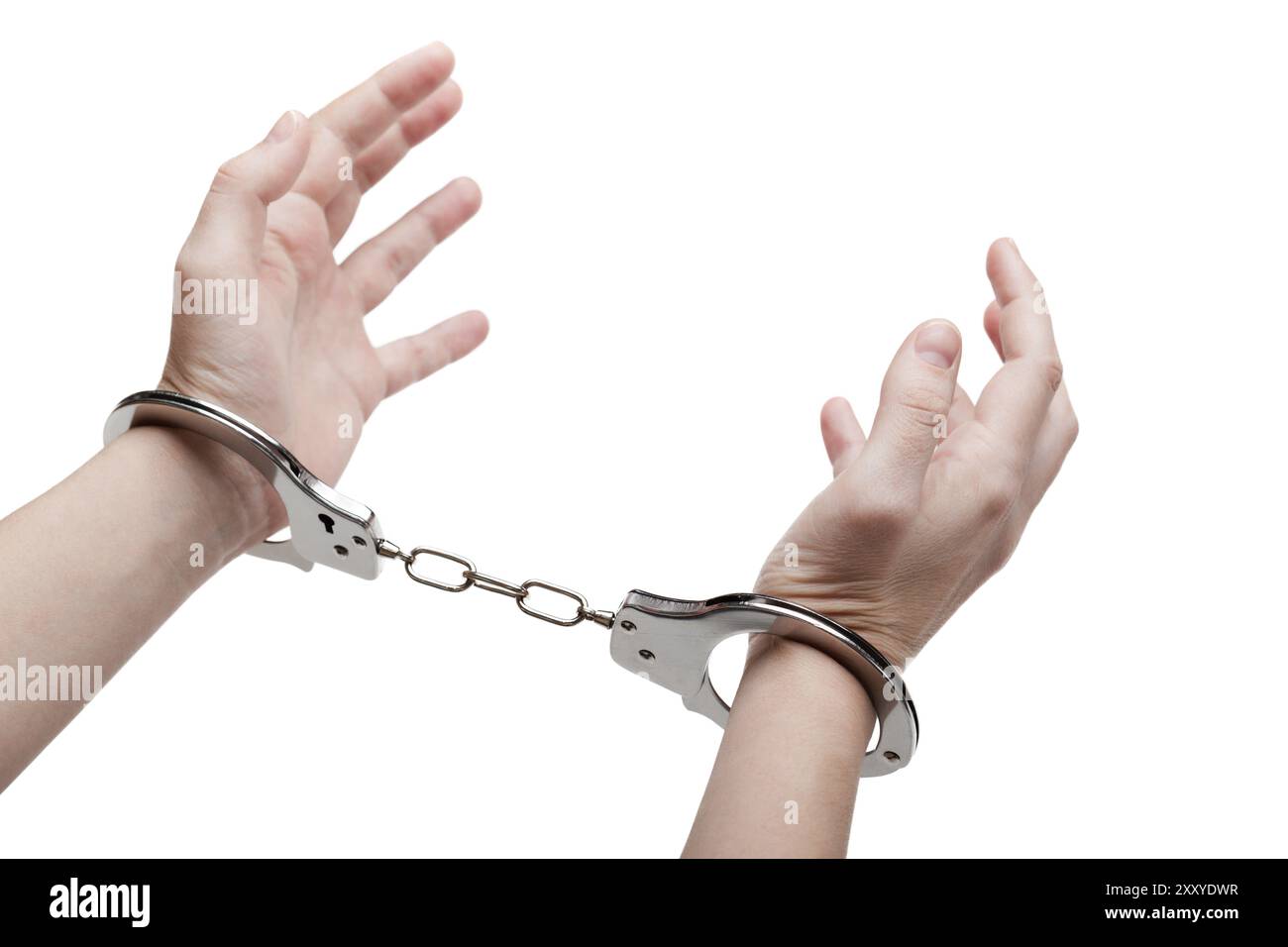 Police law steel handcuffs arrest crime human hand Stock Photo - Alamy