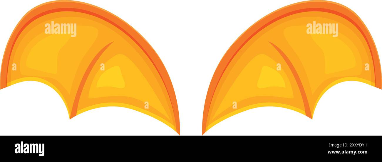 Two bright orange cartoon bat wings flapping on white background Stock ...