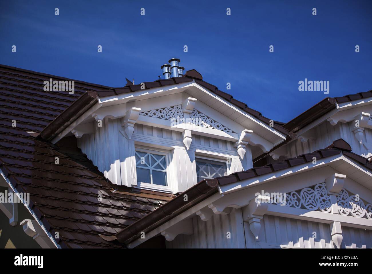 Elaborately decorated white gable Stock Photo - Alamy