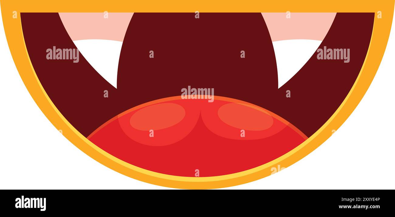 Cartoon vampire mouth showing fangs and tongue, smiling on white ...