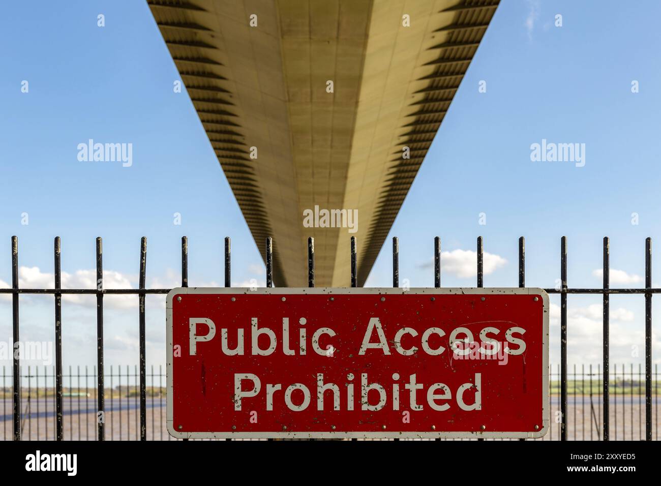 Sign: Public access prohibited, seen under the Humber Bridge, East ...