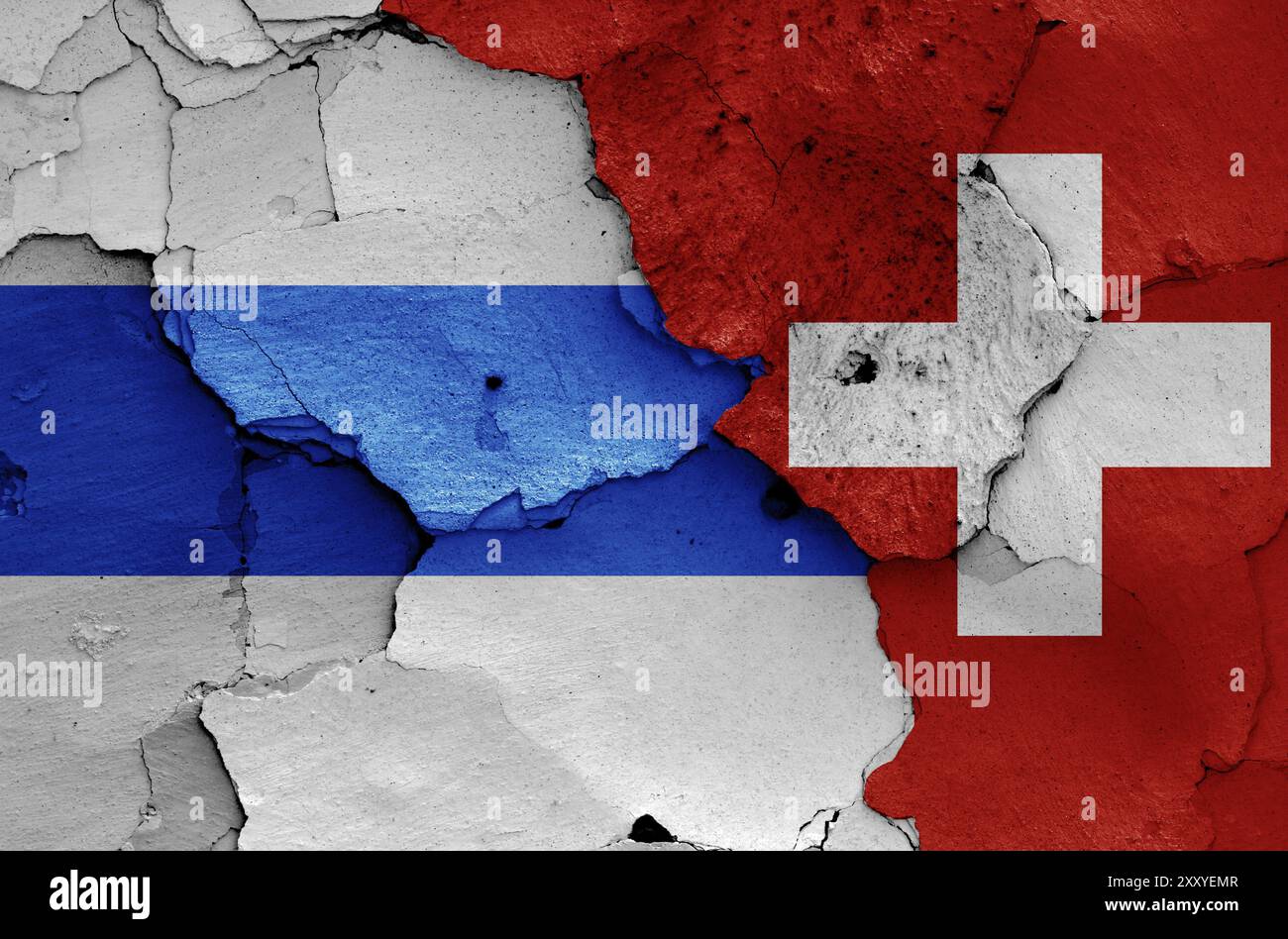 Flags of Zug canton and Switzerland painted on cracked wall Stock Photo ...