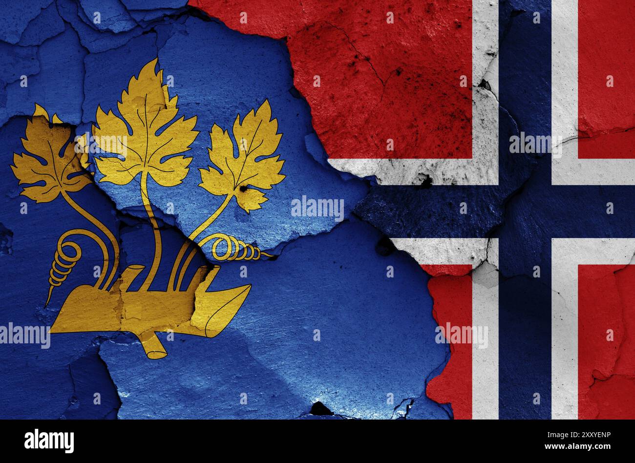 Flags of Stavanger and Norway painted on cracked wall Stock Photo - Alamy