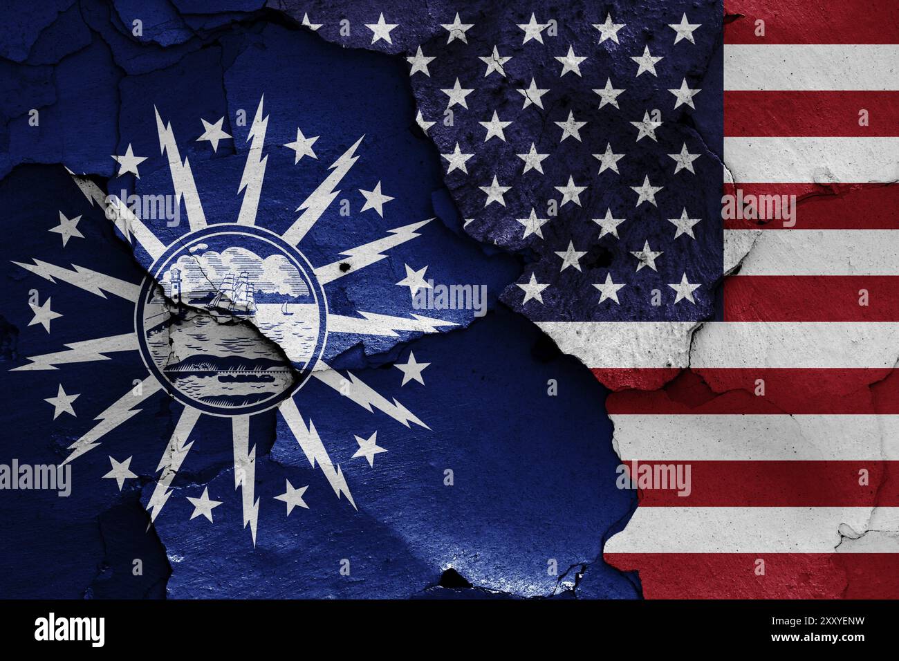 Flags of Buffalo and USA painted on cracked wall Stock Photo - Alamy