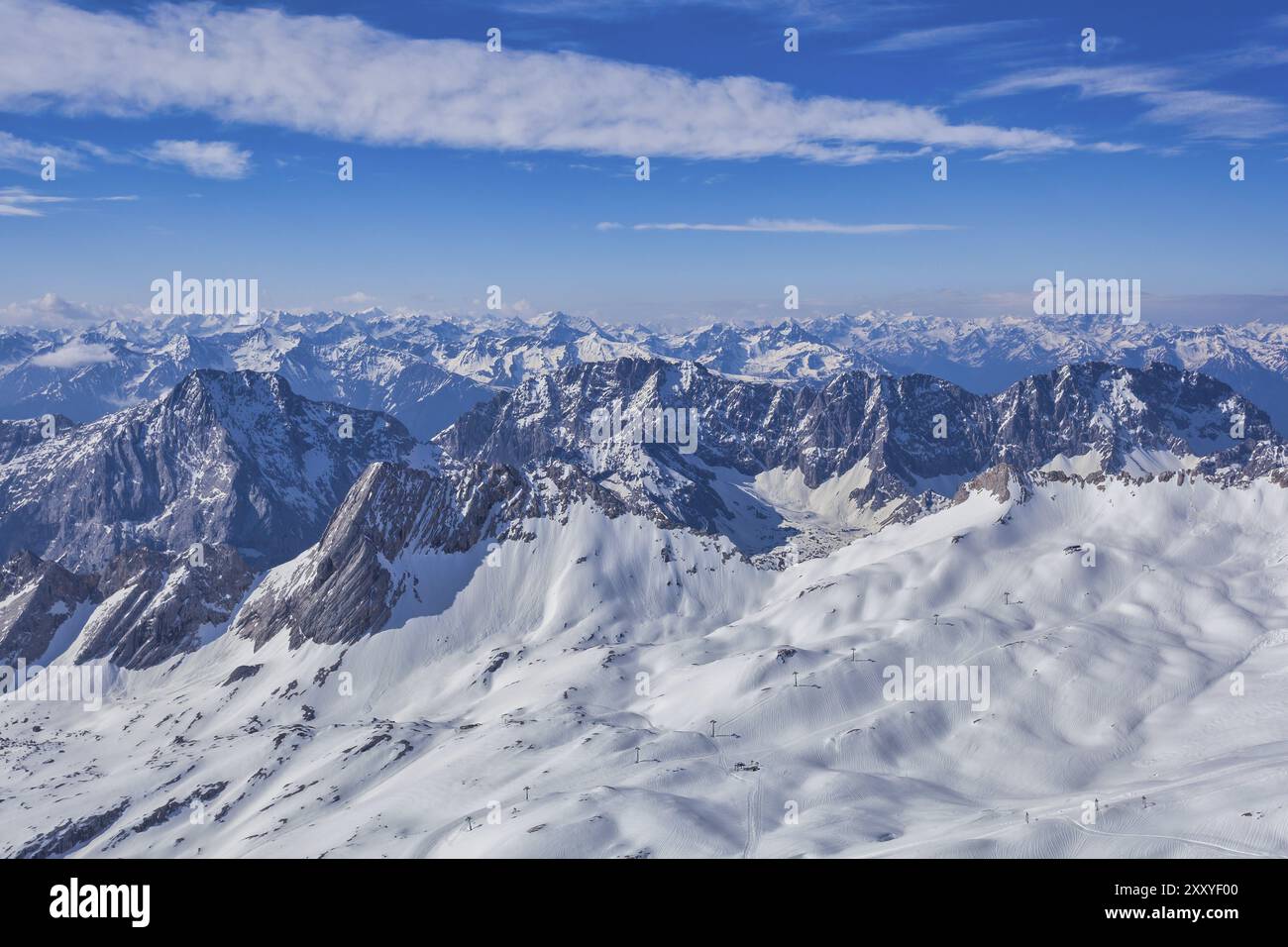 Garmisch Partenkirchen Germany, Zugspitze peak and Alps mountain range ...