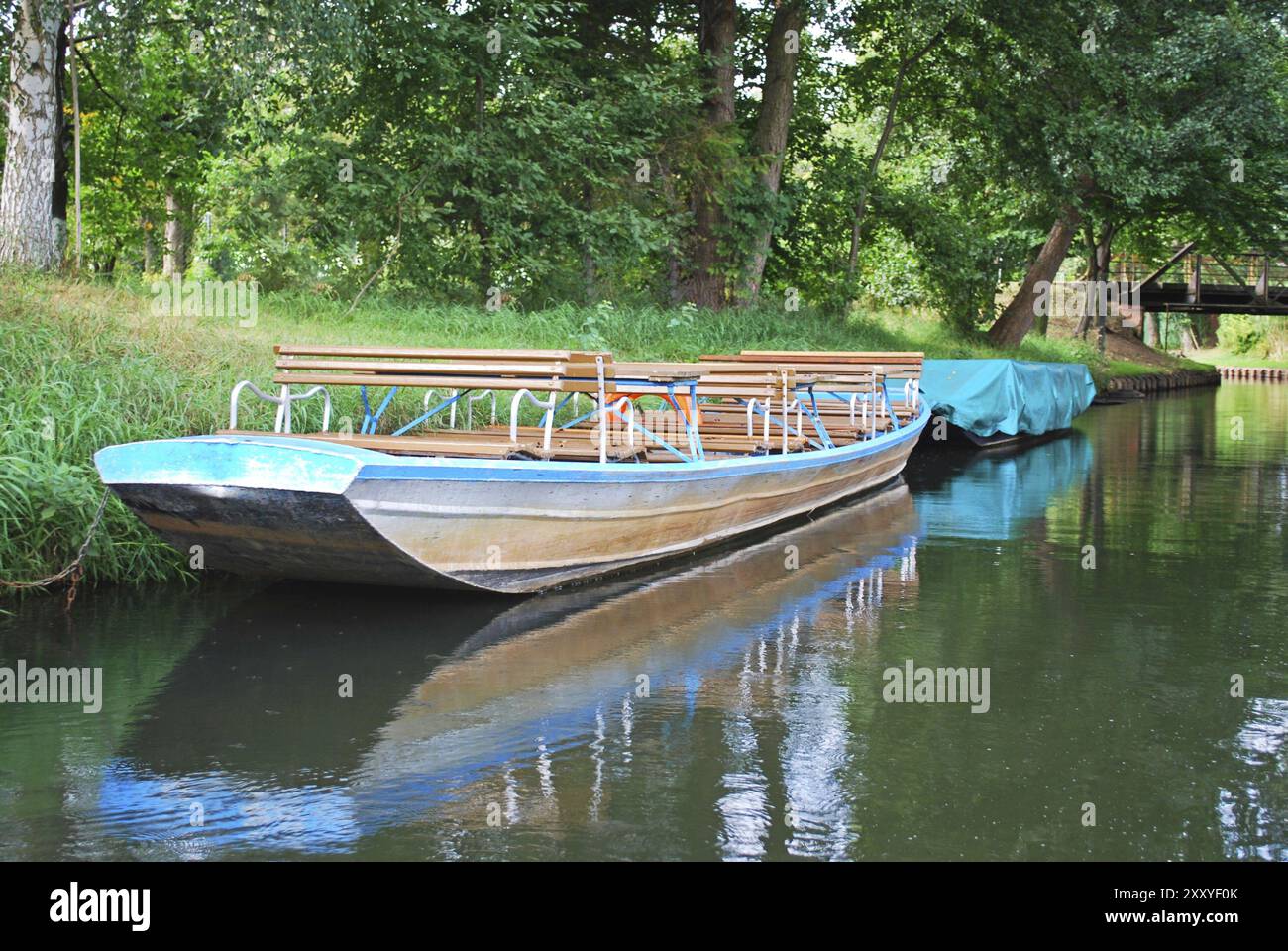 Historic boat in a canal in the spreewald area, germany Stock Photo - Alamy