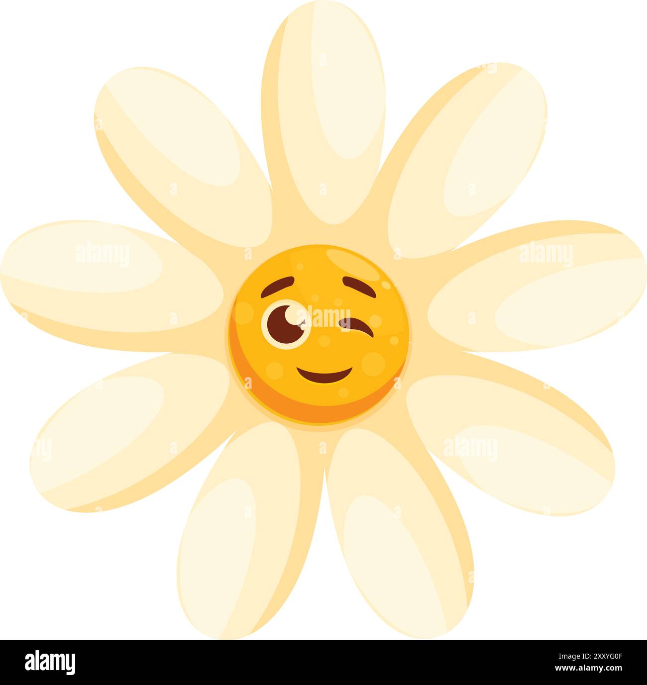 Funny winking daisy flower character with yellow face and big eyes ...