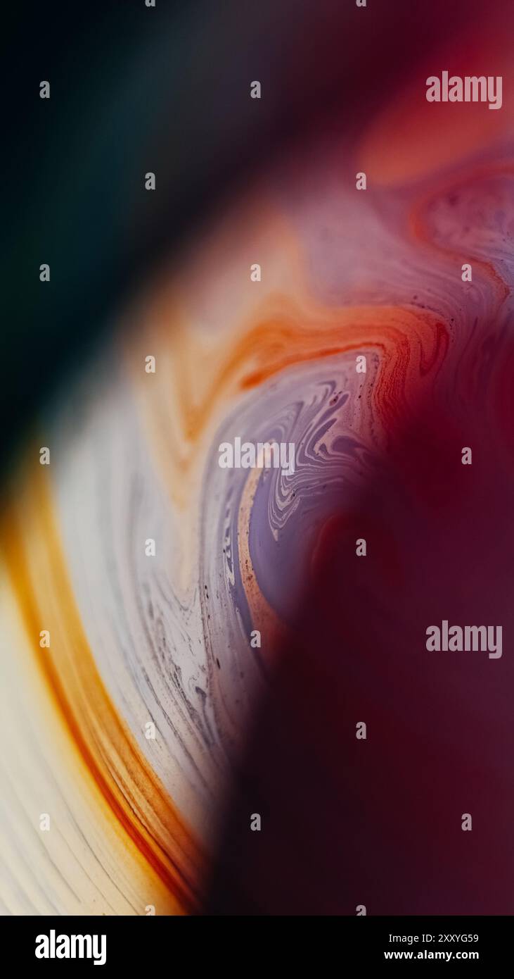 Paint curve. Blur ink mix. Defocused blue yellow color acrylic liquid ...