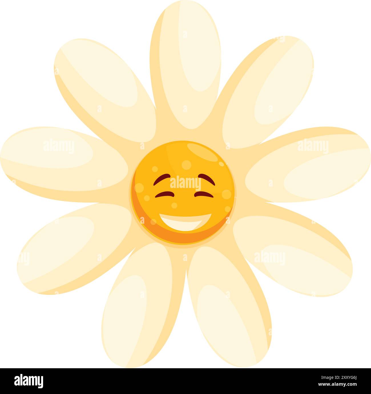 Cartoon daisy flower is smiling with closed eyes, bringing joy and ...