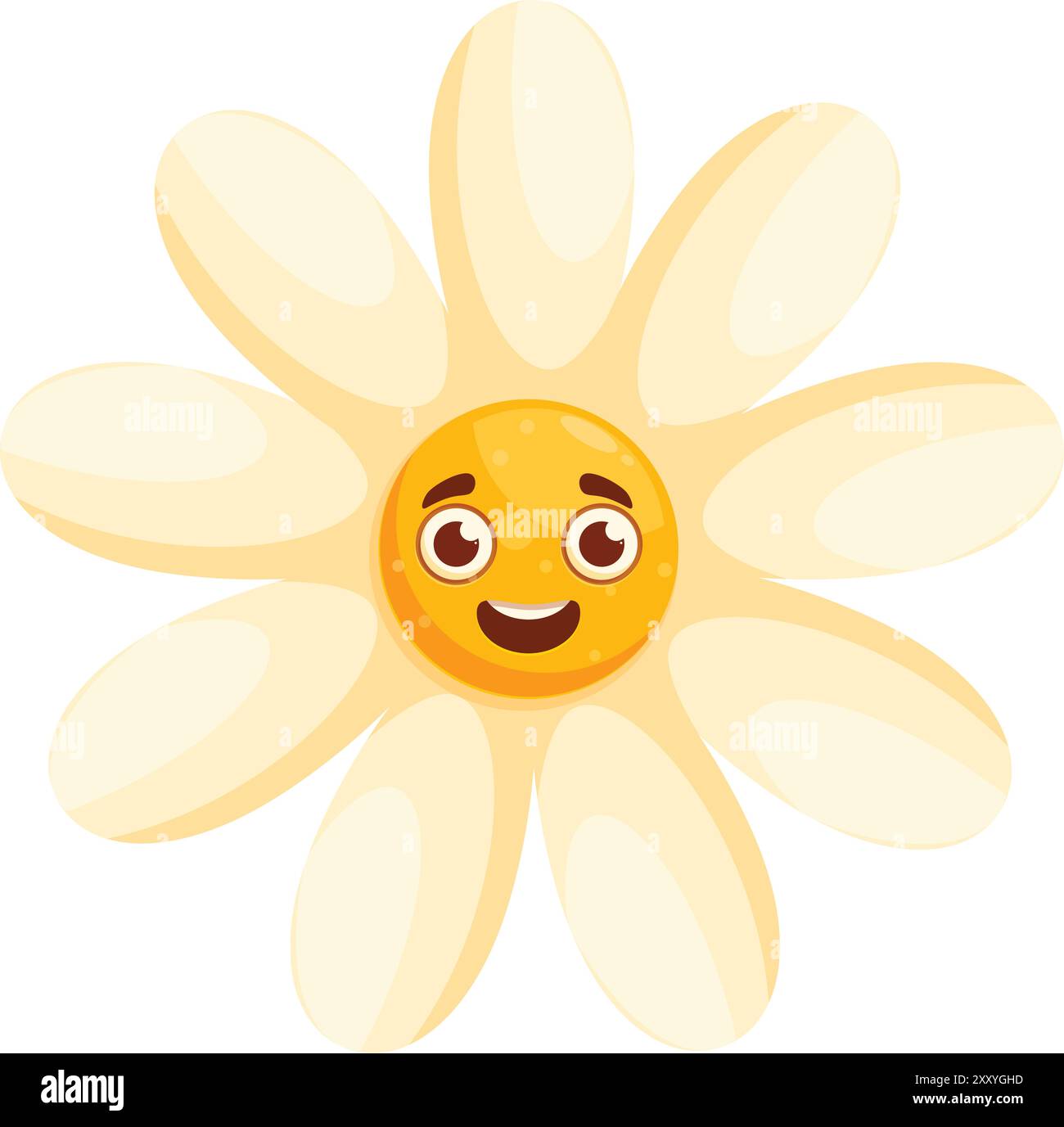 Cartoon illustration of a happy daisy flower smiling with big eyes ...
