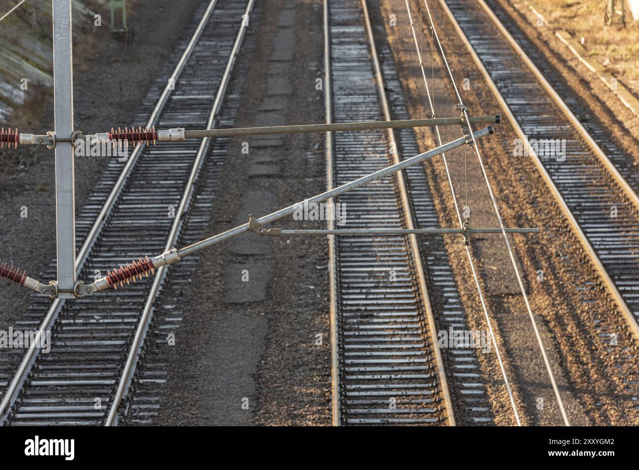 Overhead lines and railway tracks Stock Photo - Alamy