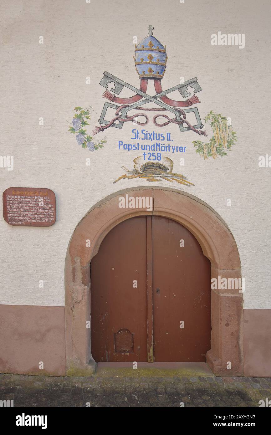 Portal of St Sixtus Chapel with coat of arms and inscription Pope and ...