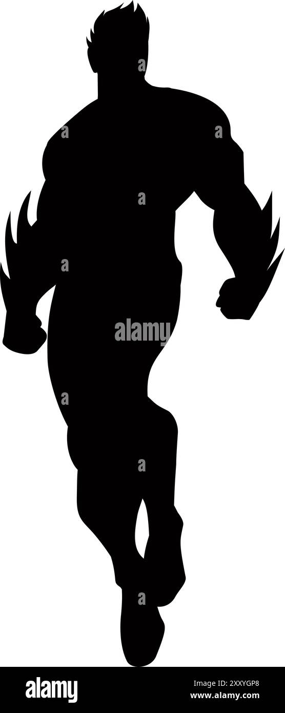 Silhouette of a superhero flying standing position on a white ...