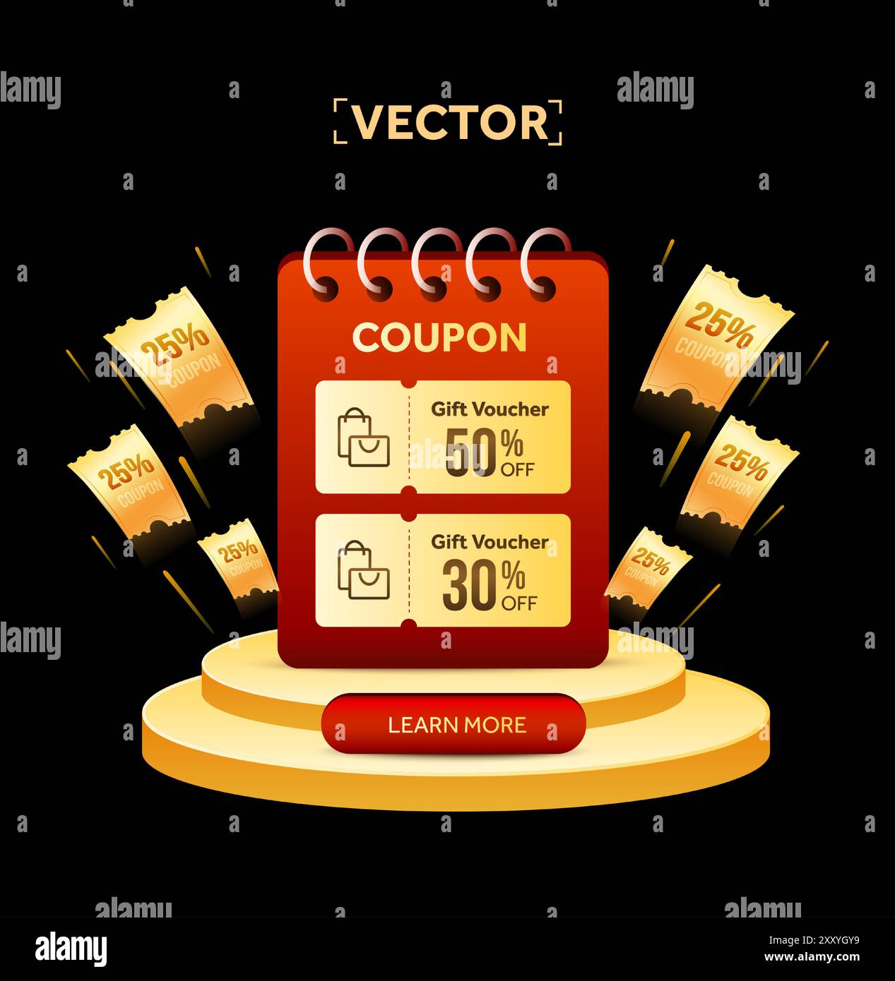 3d golden coupons with coupon code, percentage off on a calendar ...