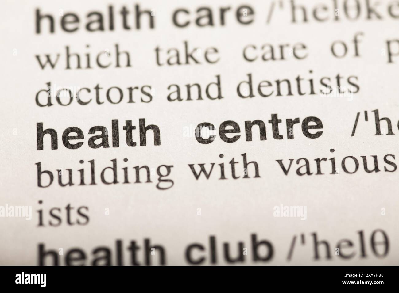 Health centre, text in dictionary. macro shot. selective focus Stock ...