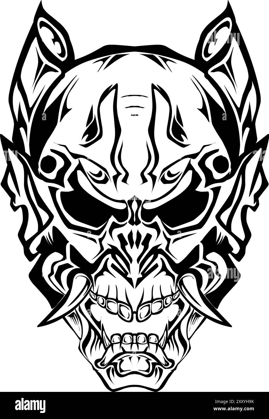 The design of the Hannya mask is typical Japanese with a white ...