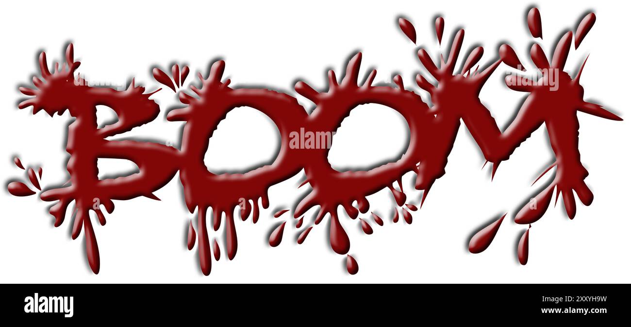 Design the word BOOM in blood red on a white background. Suitable for ...