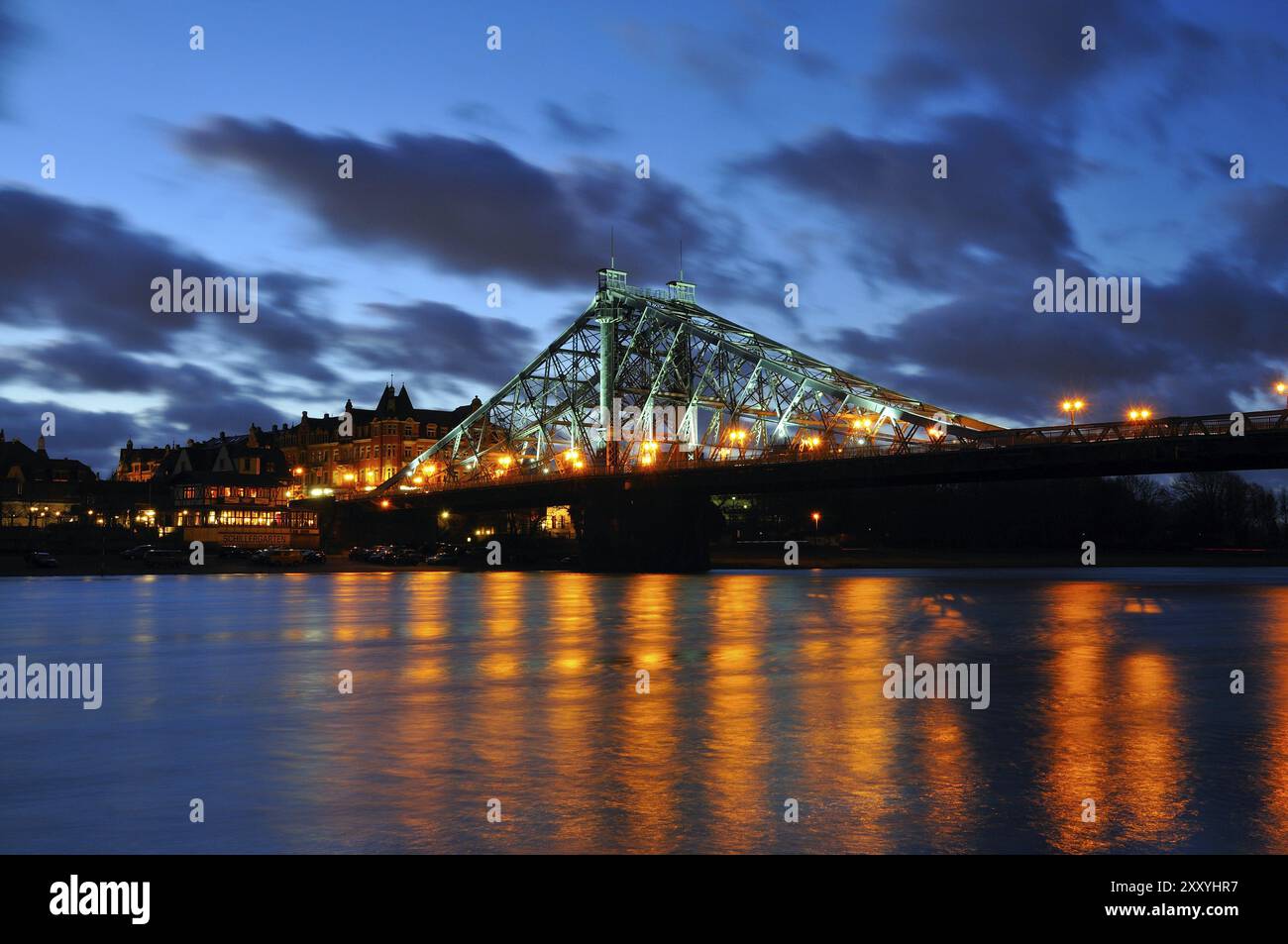 Blue Wonder in Dresden, at night. Bridge called Stock Photo - Alamy