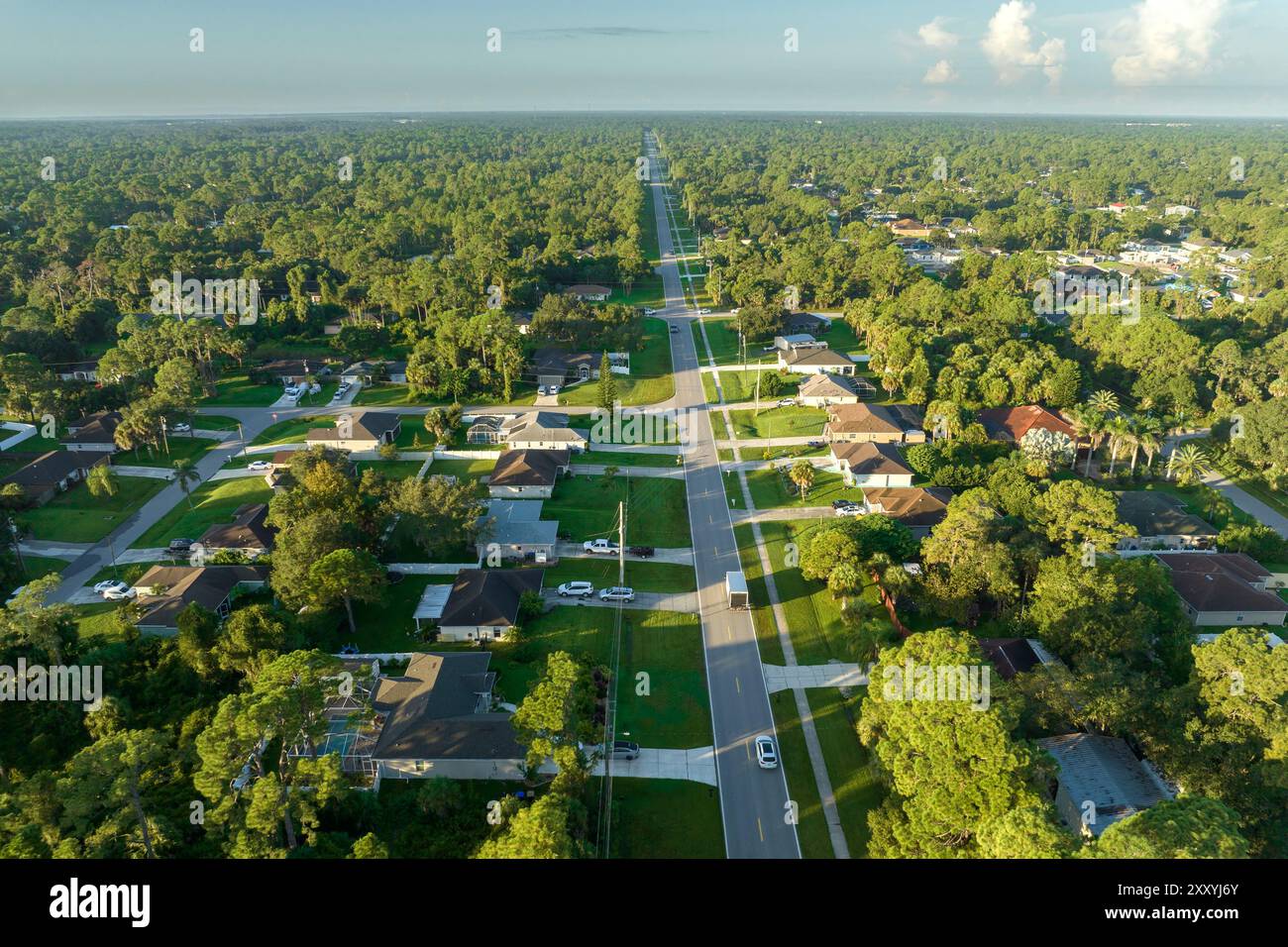Aerial view of american small town in Florida with private homes ...
