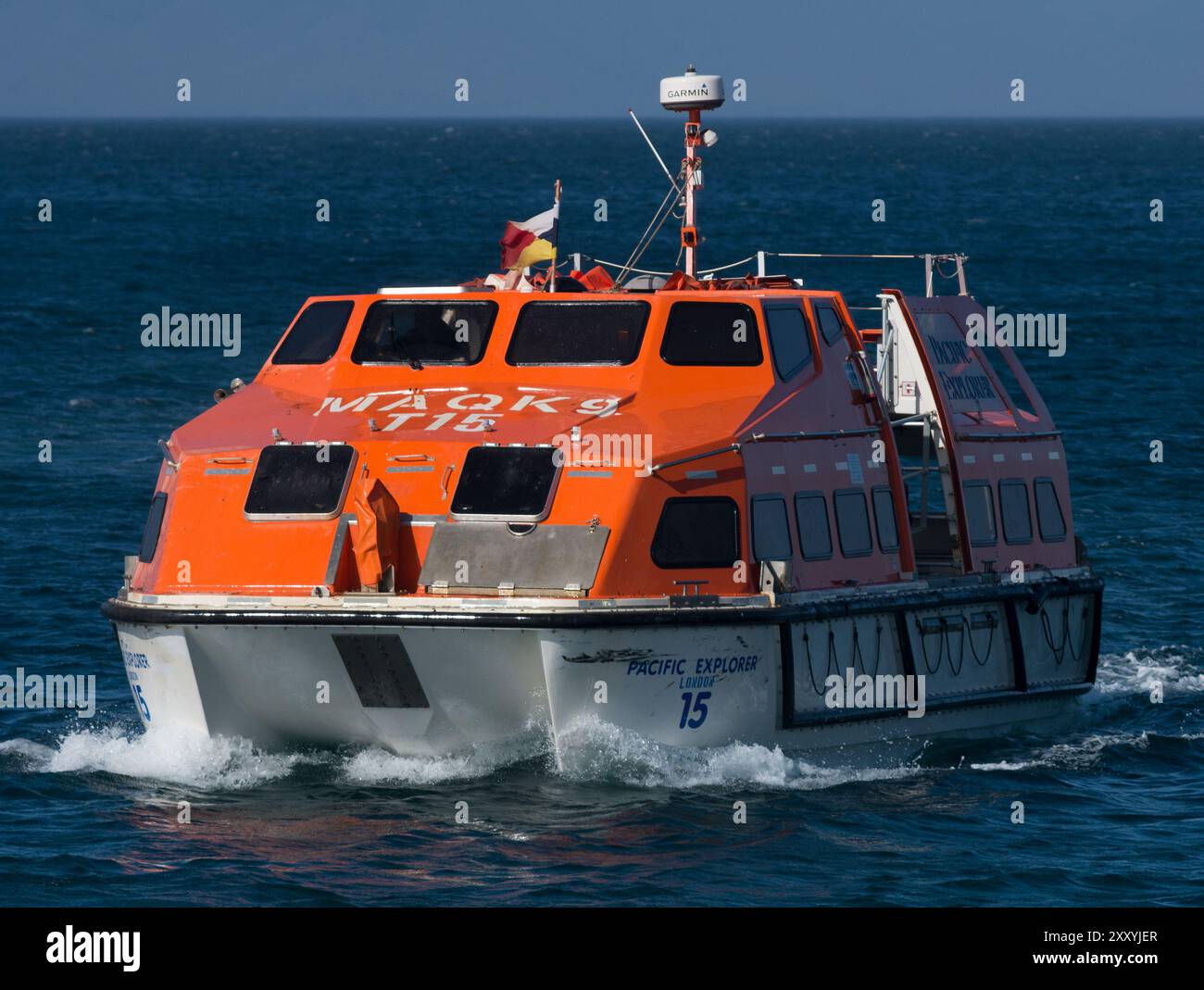 Pacific Explorer tender vessel traversing across the sea in Penneshaw ...