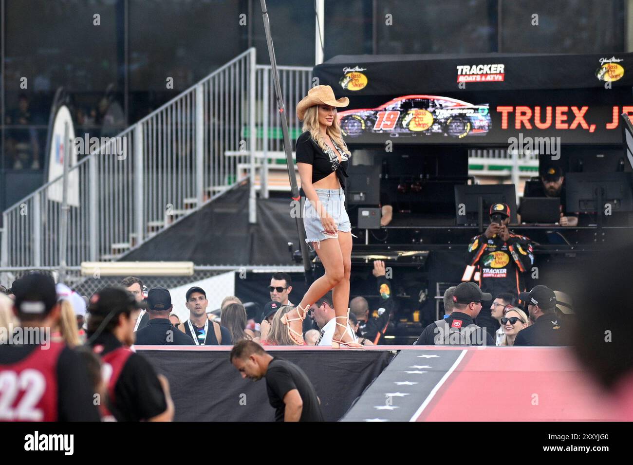 Golf influencer Paige Spiranac is introduced to spectators before a ...