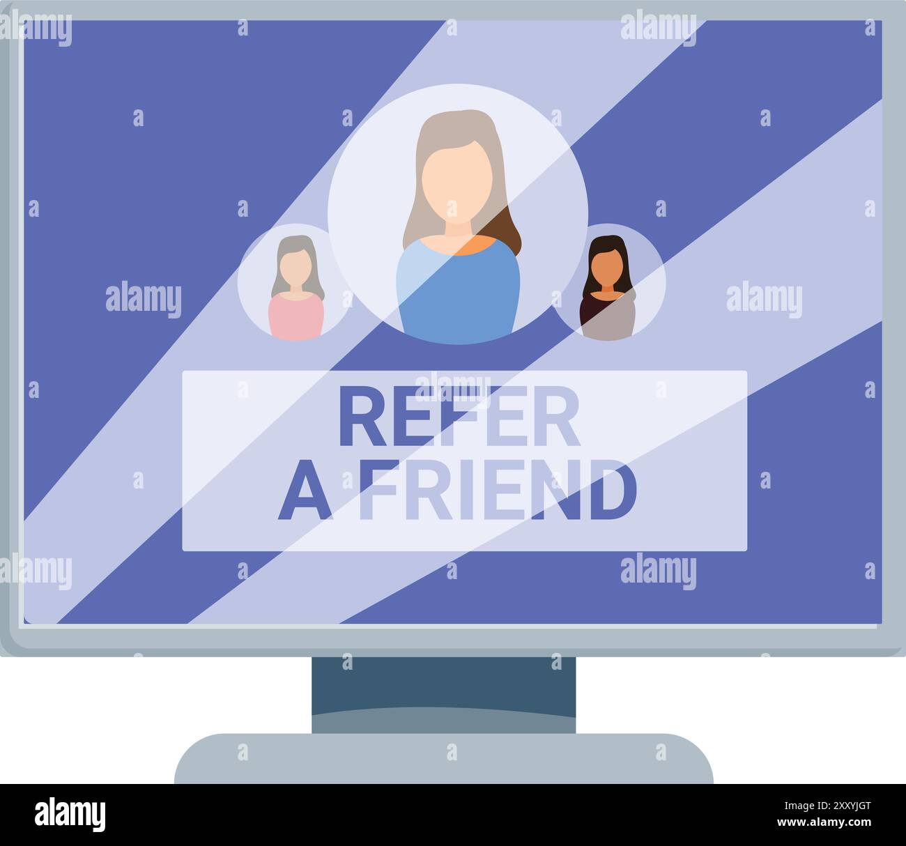 Referral program concept with three women appearing on a computer ...