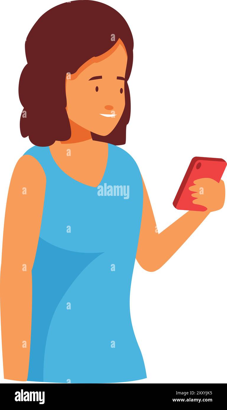 Young woman reading on smartphone smiling vector illustration Stock ...