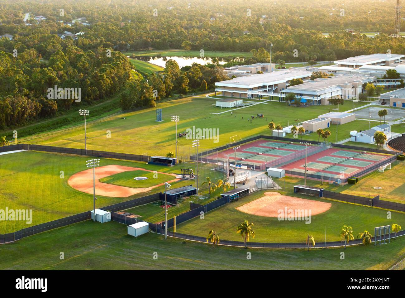 Aerial view of high school open air sports facilities in Florida ...