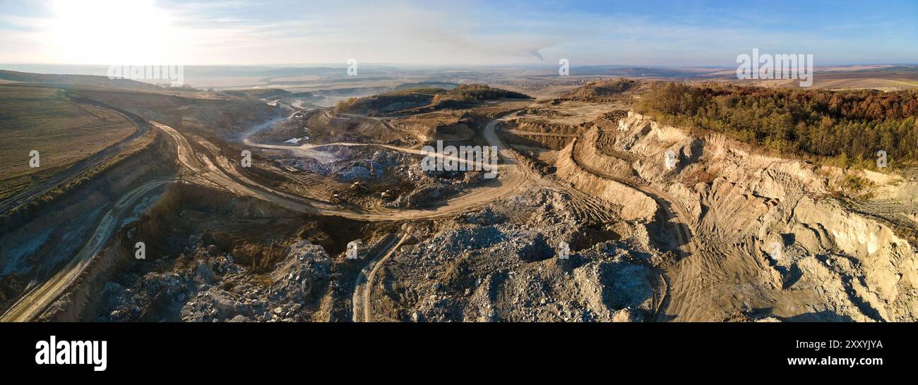 Aerial view of open pit mine of sandstone materials for construction ...