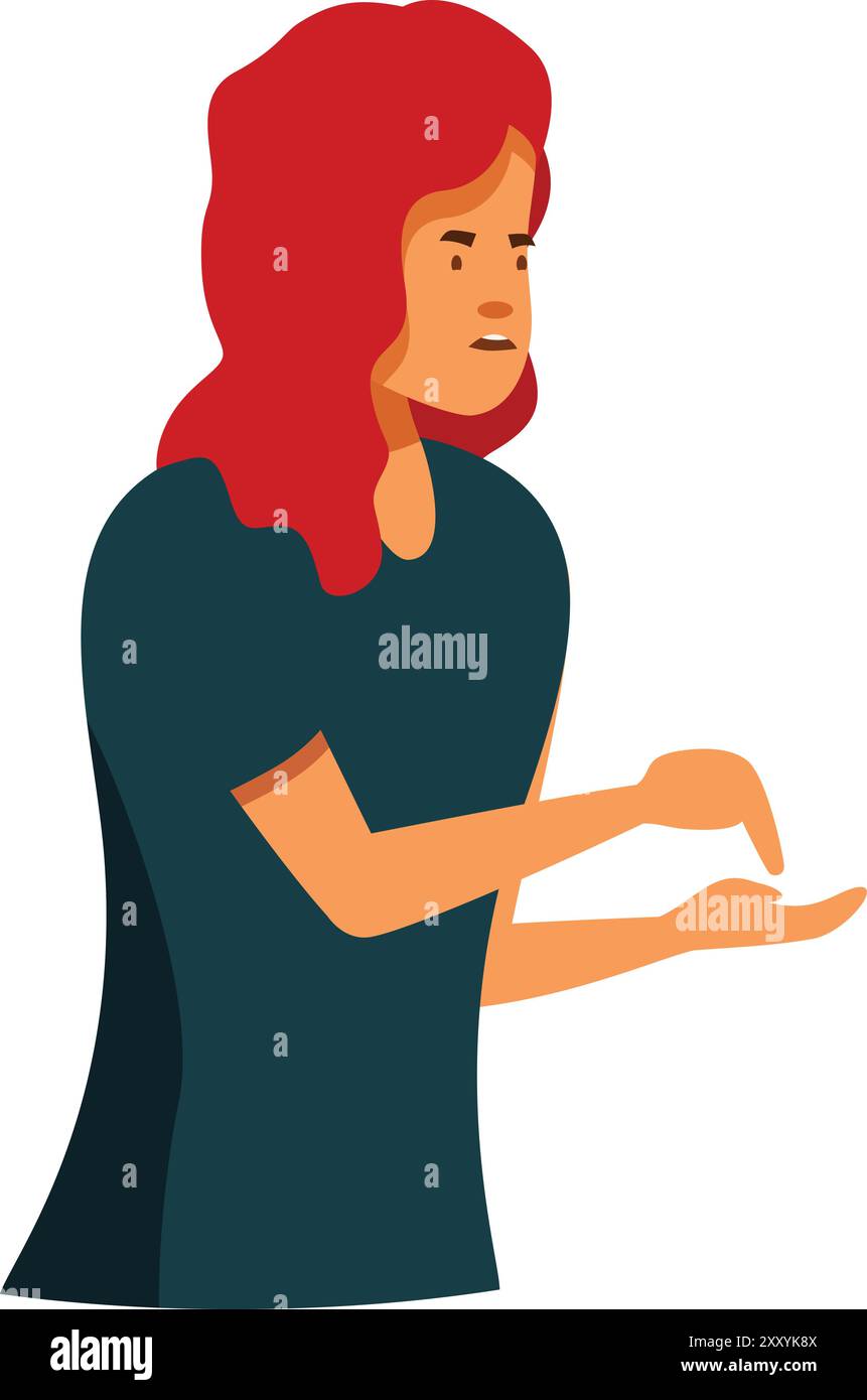 Young woman is gesturing with her fingers to show a small amount of ...