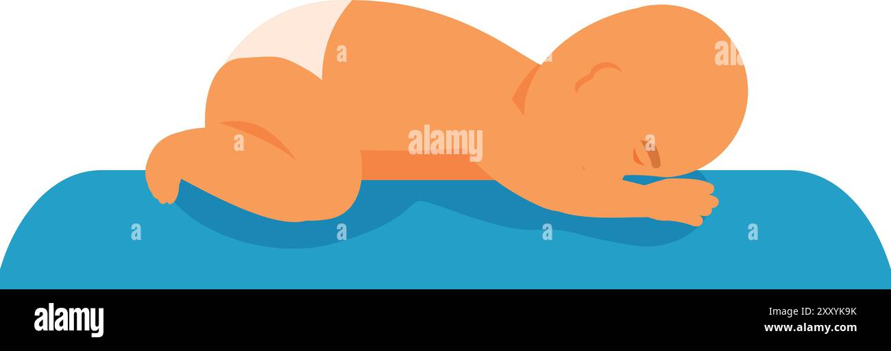 Illustration of a baby boy lying on his stomach, a common position for ...