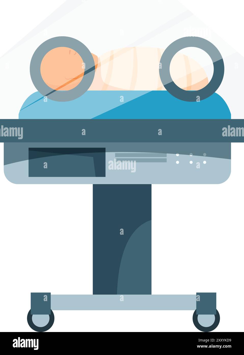 Premature baby incubator with newborn lying inside receiving newborn ...