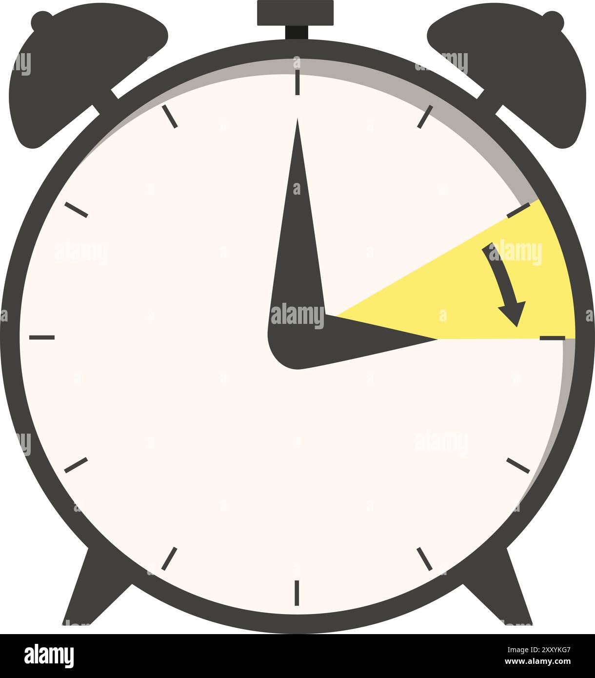 Alarm clock is showing that time is passing with an arrow pointing down ...