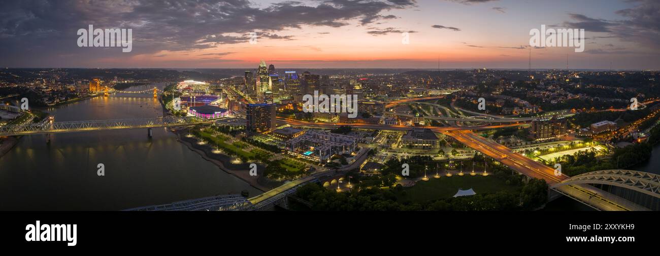 Cincinnati city in state of Ohio with brightly illuminated high ...