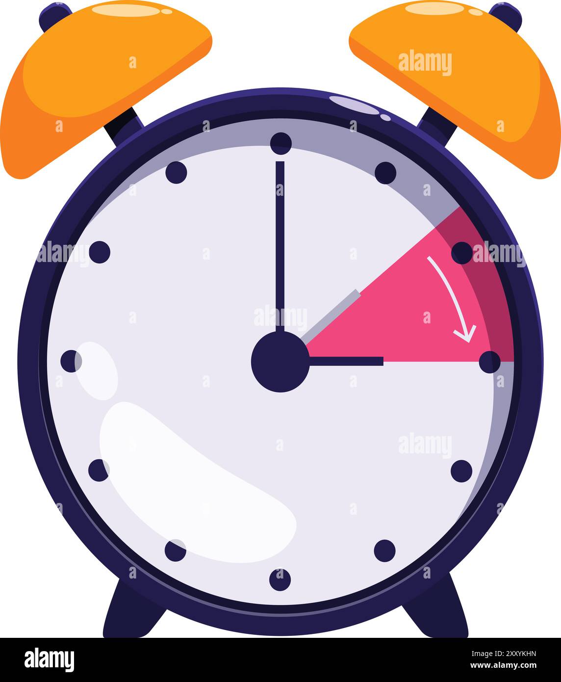 Alarm clock showing time passing with red sector on white background ...
