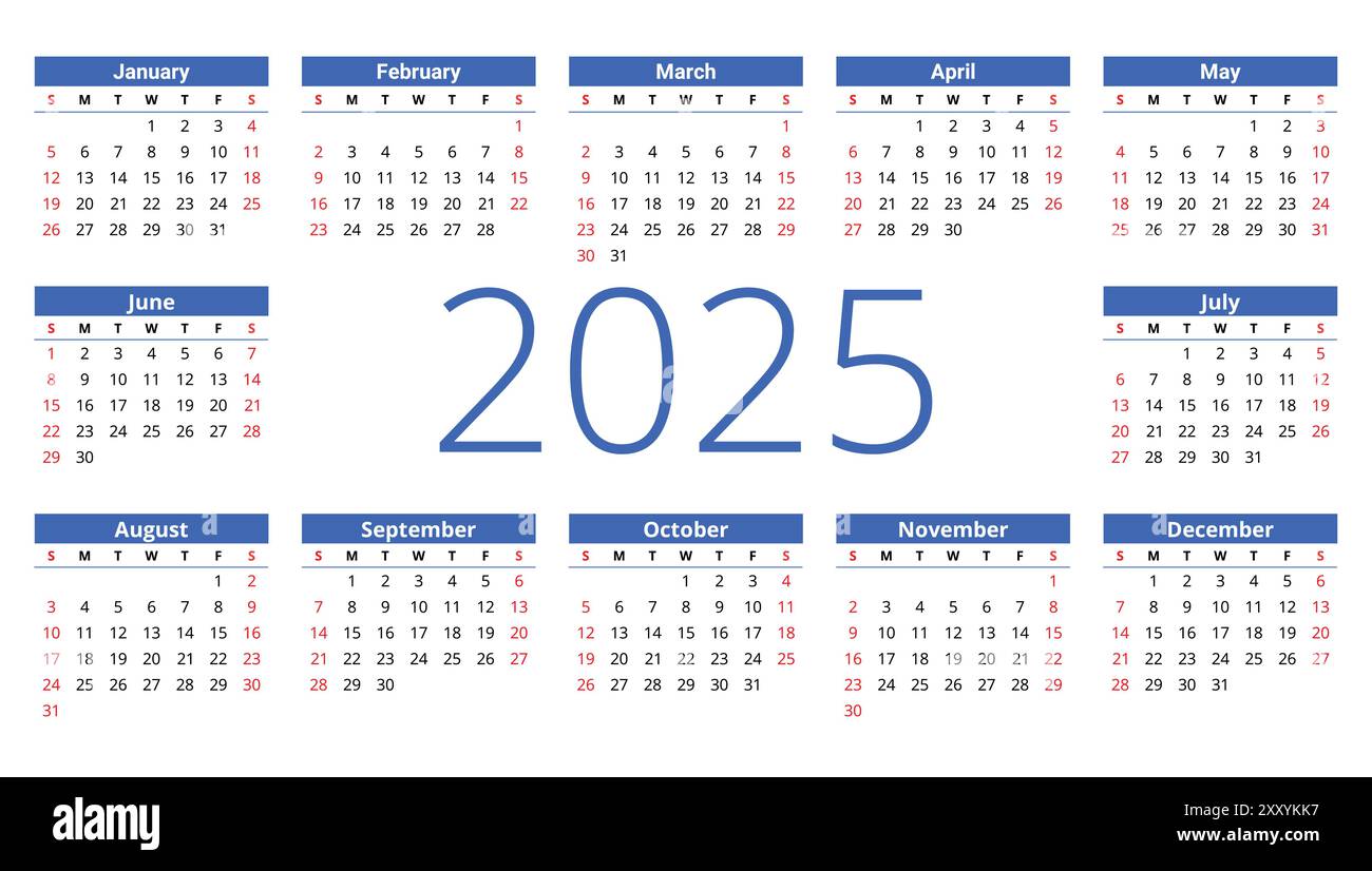 2025 english printable and editable calendar for 12 months. Year in ...