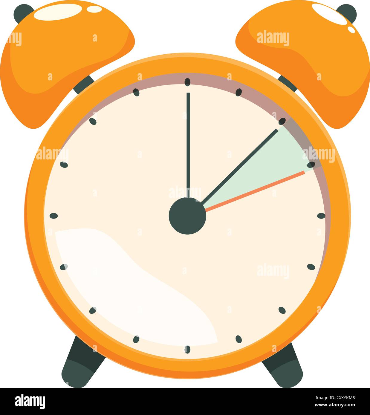 Orange alarm clock with its minute hand approaching the six, indicating ...