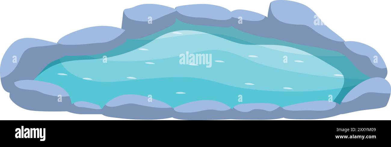 Cartoon blue water pond surrounded by gray stones creating a natural ...