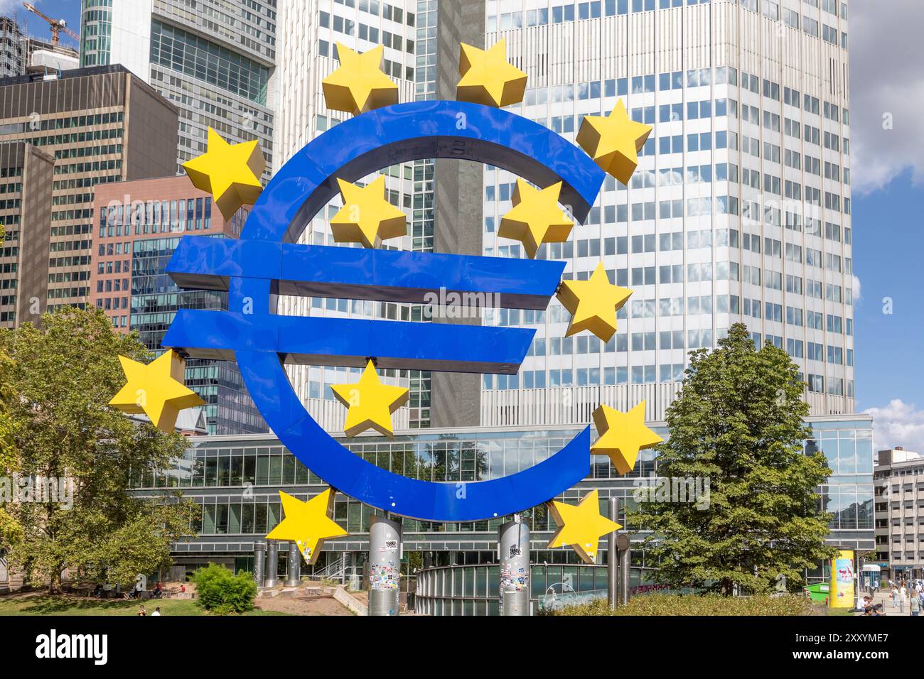 Frankfurt, Germany - August 25, 2024: the euro sign statue in front of ...