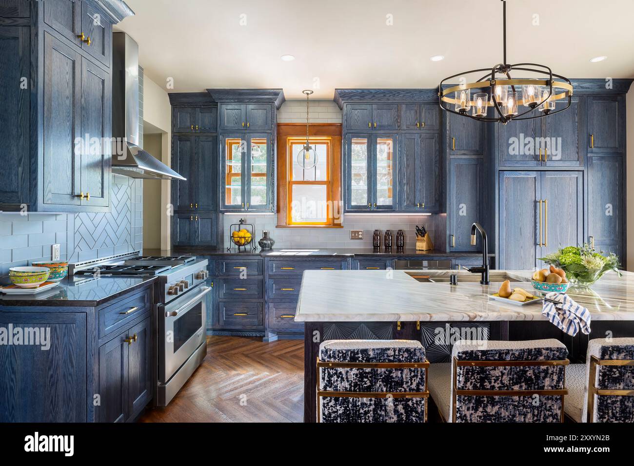 See through glass cabinet doors with windows to outside hi-res stock ...