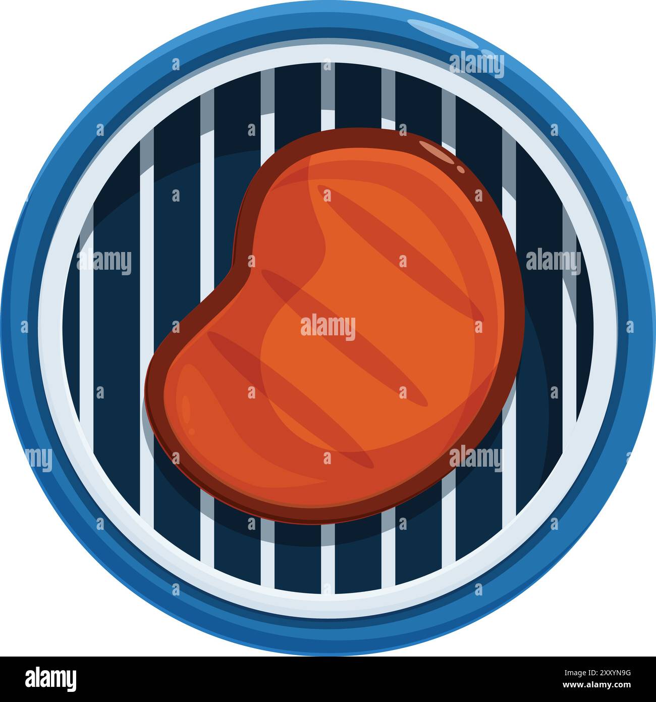 Cartoon style icon of a grilled steak on a round barbecue grill Stock ...