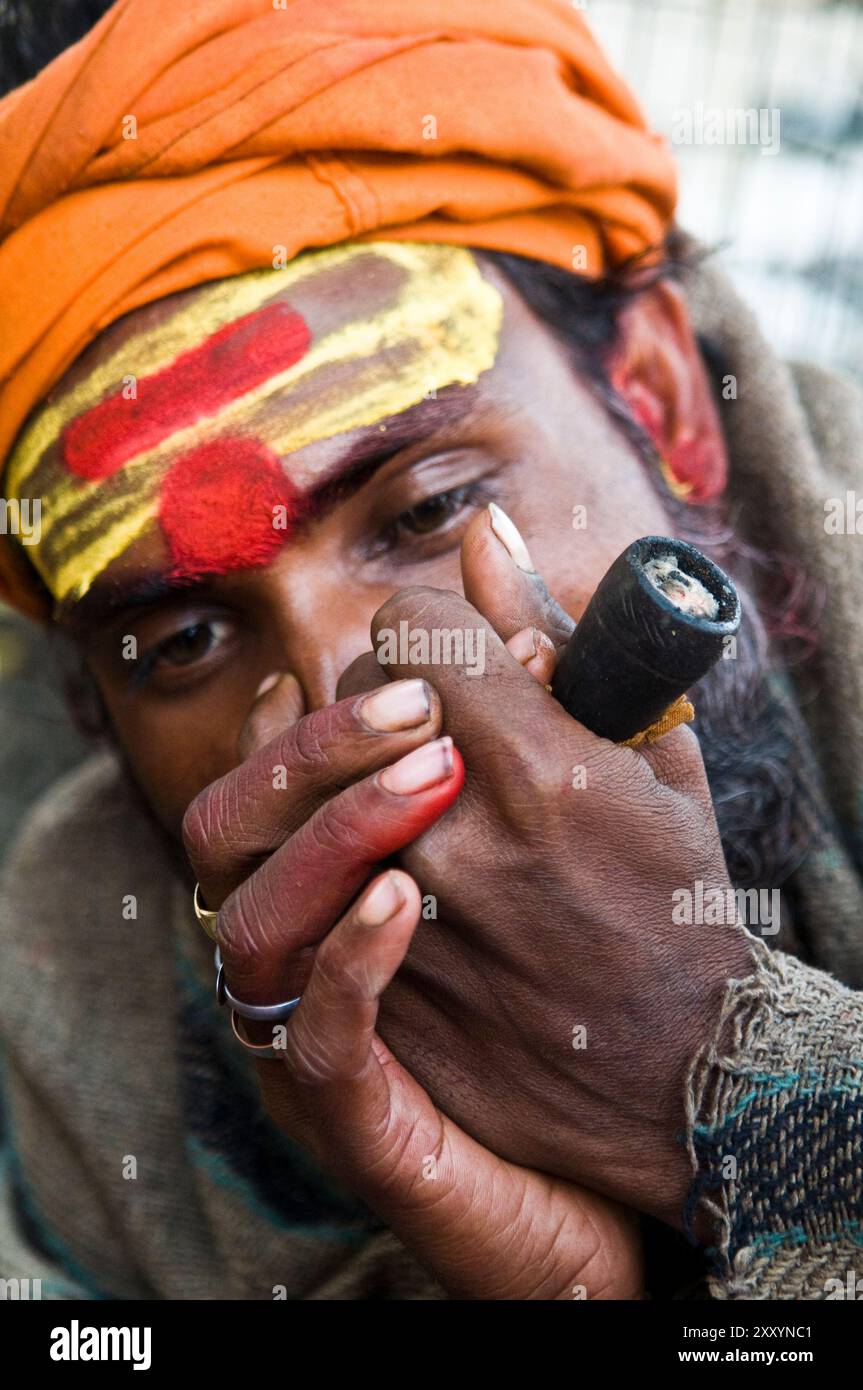 Sadhus gathered on the Mallick Ghat by the Hooghly river in Kolkata ...