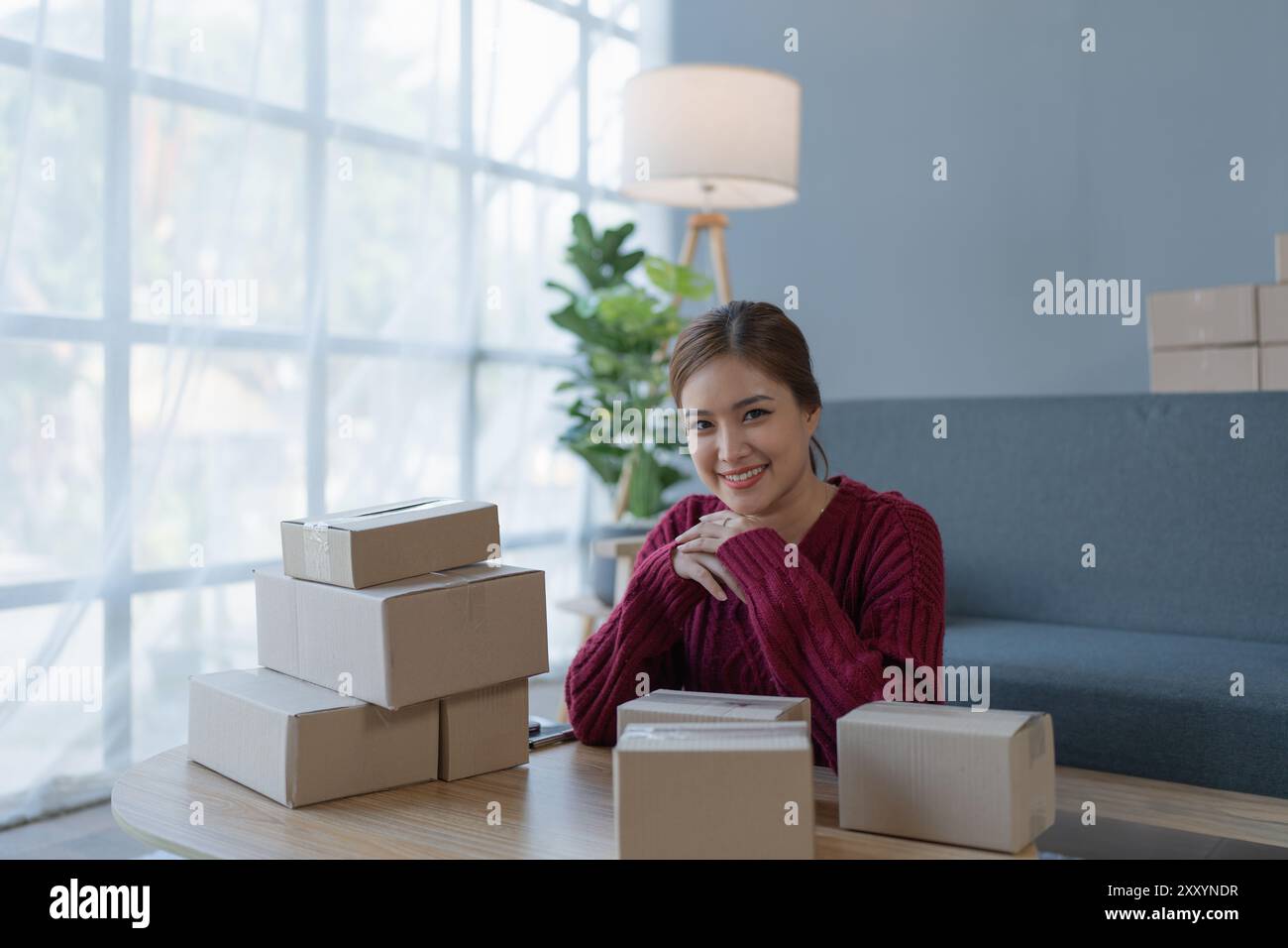 woman, online seller, efficiently manages customer orders and delivery ...